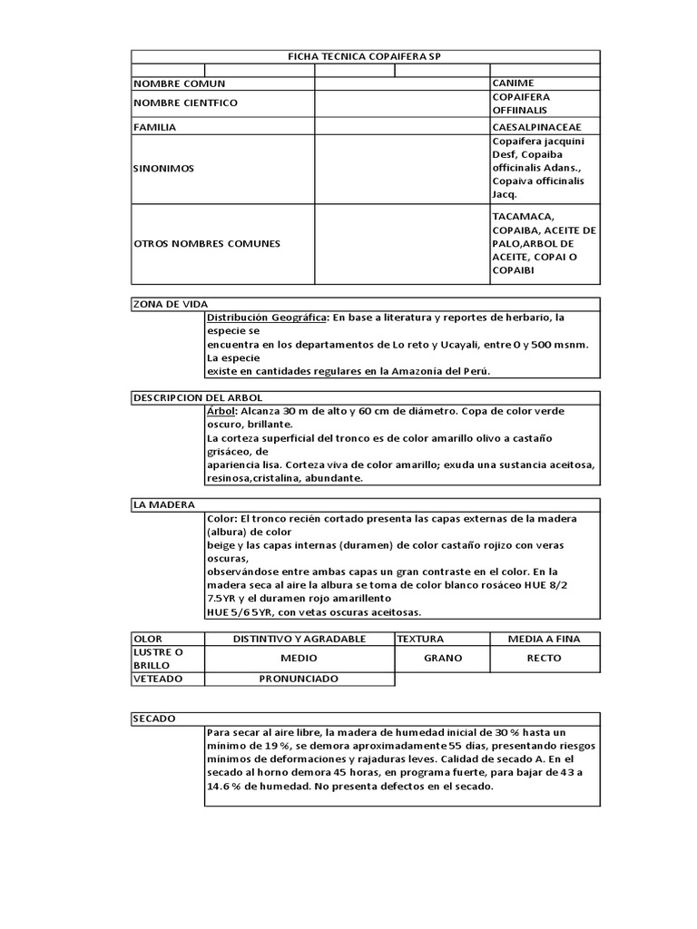 Características de la Madera de Copaiba | PDF | Madera | Plantas