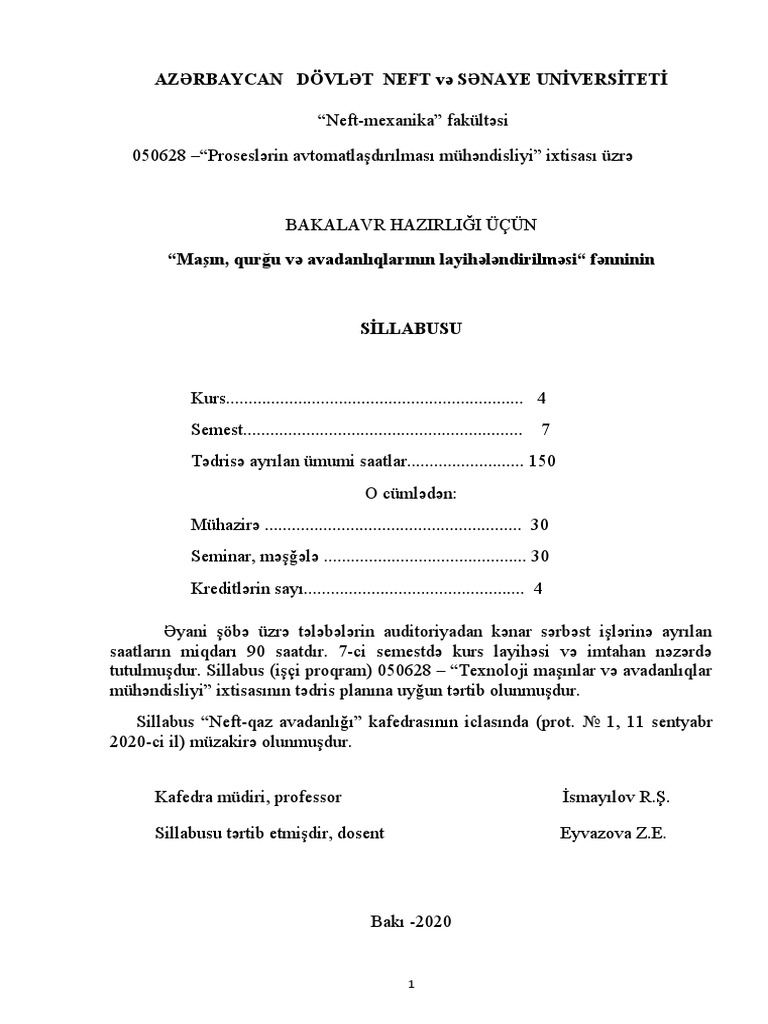 Layihe Sillabus 2020 Payız | PDF