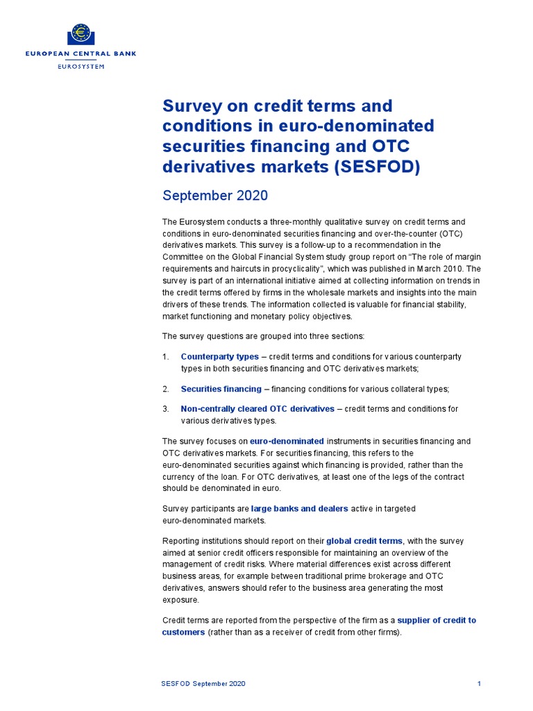 Survey On Credit Terms and Conditions in Euro-Denominated Securities ...
