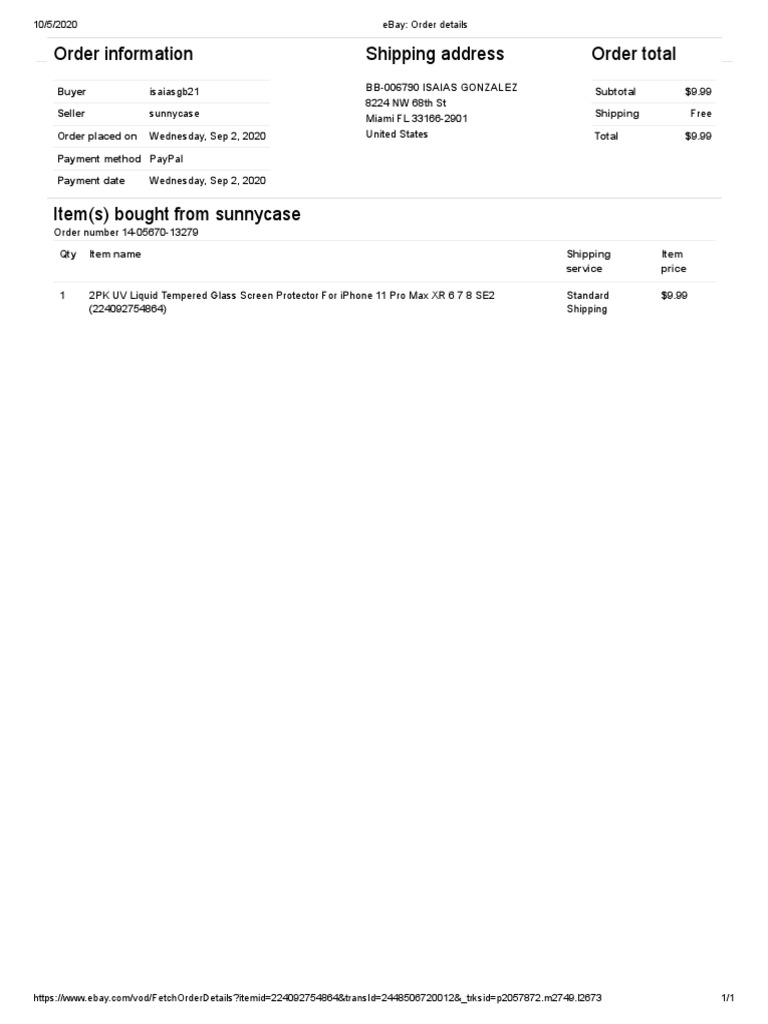 Ebay - Order Details PDF | PDF