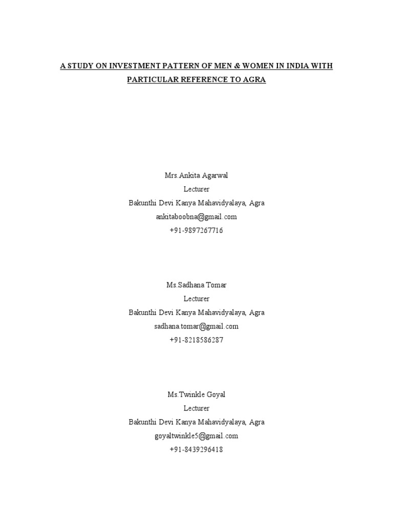 A Study of Investment Pattern | PDF | Investor | Investing