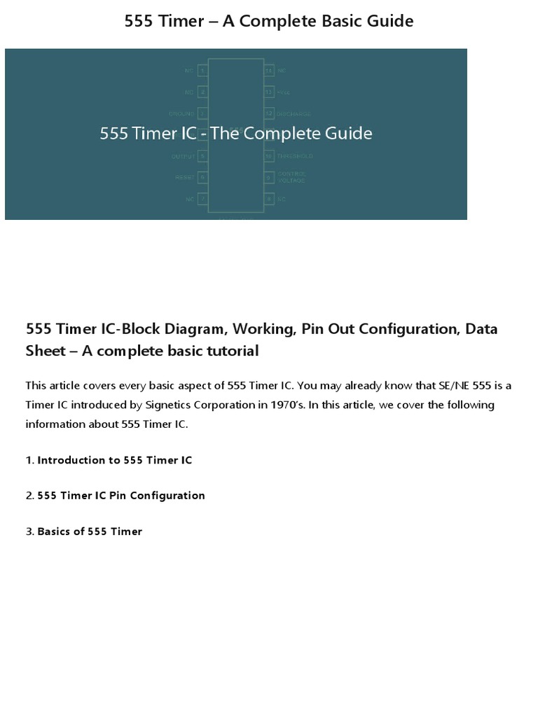 555 Timer IC Pin Configuration Guide | PDF