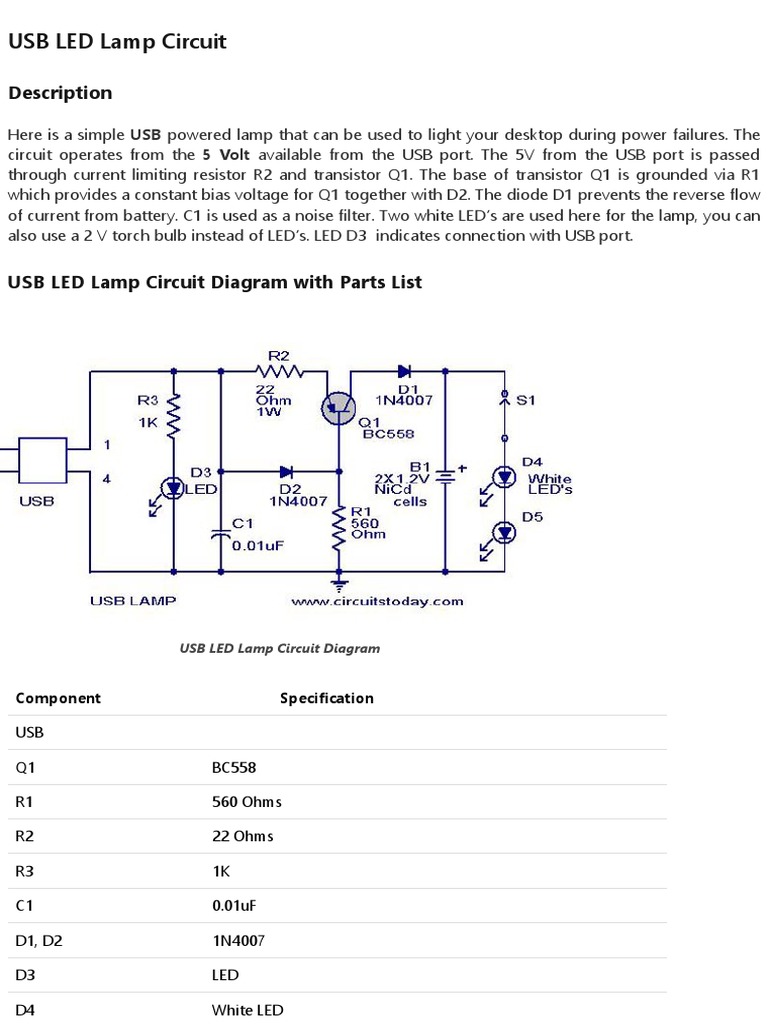 USB LED Lamp Circuit with BC558 | PDF | Technology & Engineering