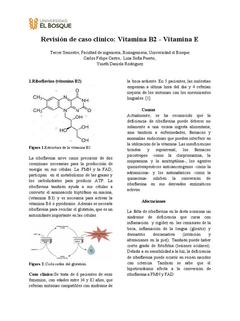 Caso Clínico Vitamina B2, Vitamina E PDF | PDF | Vitamina e | Compuestos orgánicos