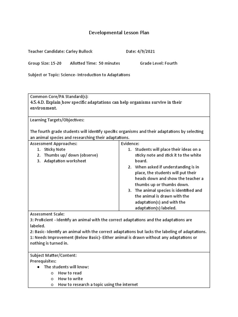 Day 1 Lesson Plan | PDF | Adaptation | Lesson Plan