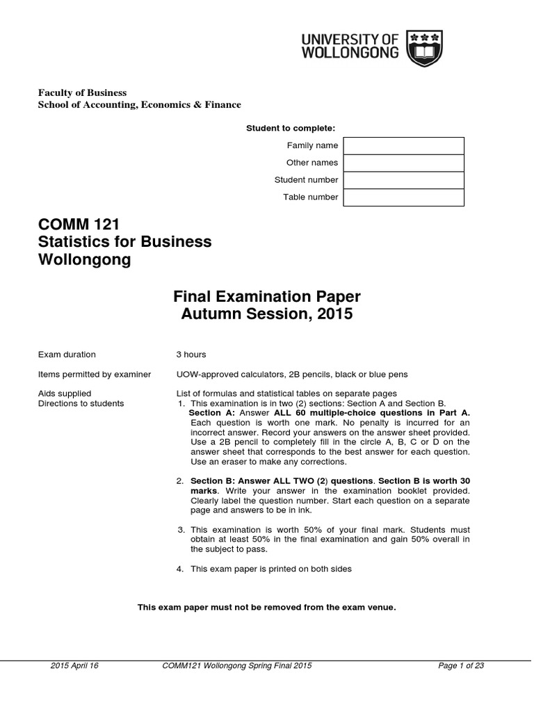 COMM121 UOW Final Exam - Autumn With Answers - SAMPLE | PDF ...