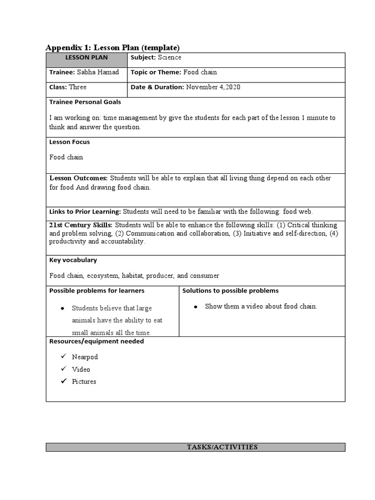 Appendix 1: Lesson Plan (Template) | PDF | Lesson Plan | Communication