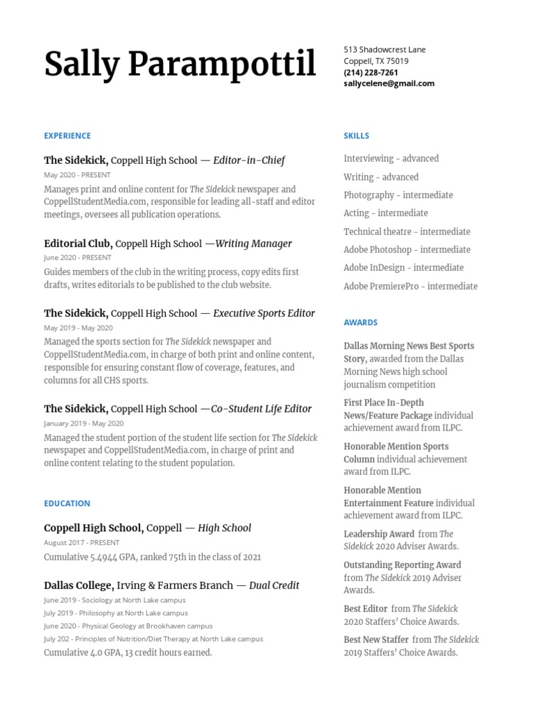 Resume - Sally Parampottil 2020 1 | PDF | Newspapers | News Media