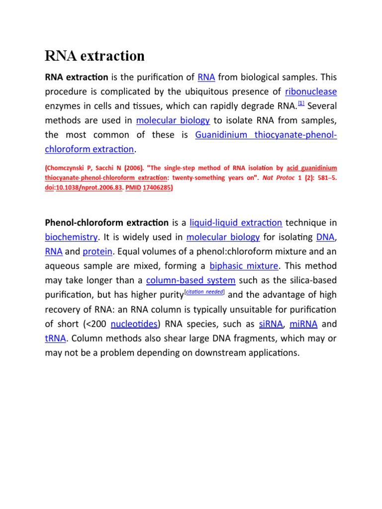 RNA Extraction Is The Purification of | PDF | Rna | Denaturation ...