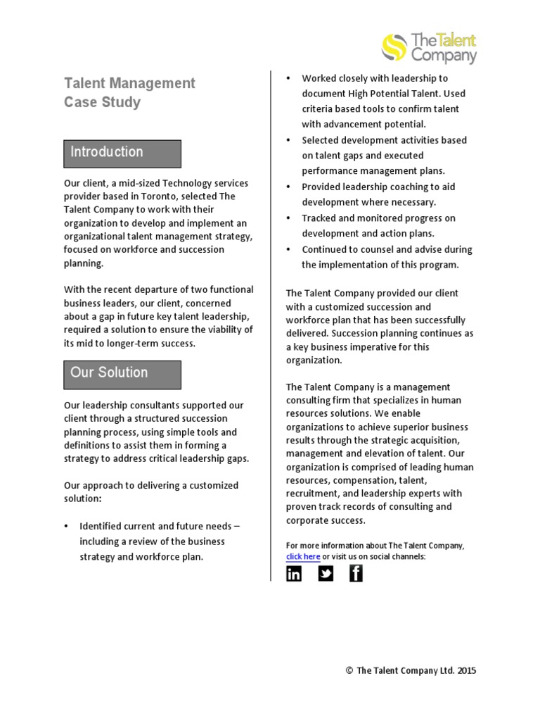 Talent Management Case Study: © The Talent Company Ltd. 2015 | PDF | Talent Management | Control ...