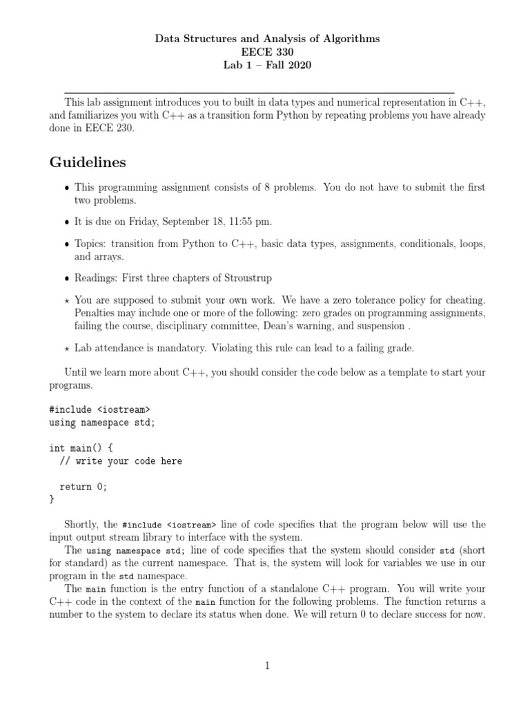 Lab1 PDF | PDF | C++ | Integer (Computer Science)