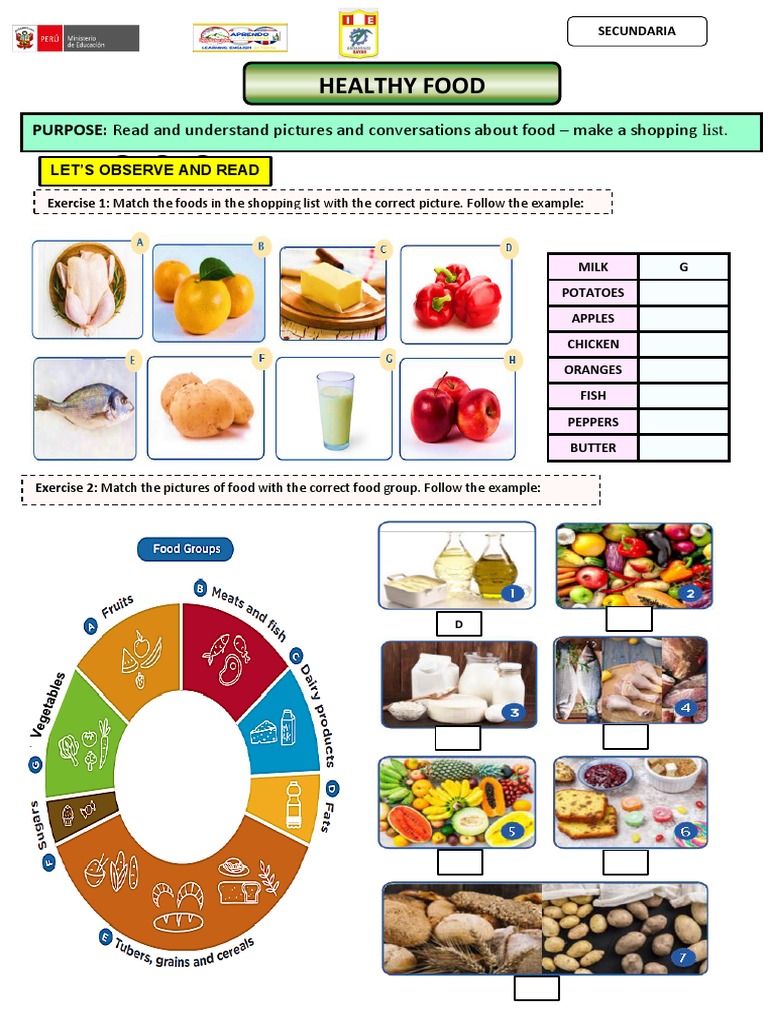 Healthy Food: PURPOSE: Read and Understand Pictures and Conversations ...