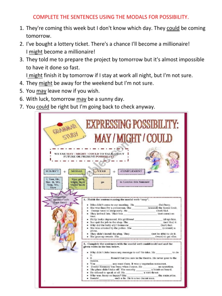 Completing Sentences Using Modals for Possibility | PDF