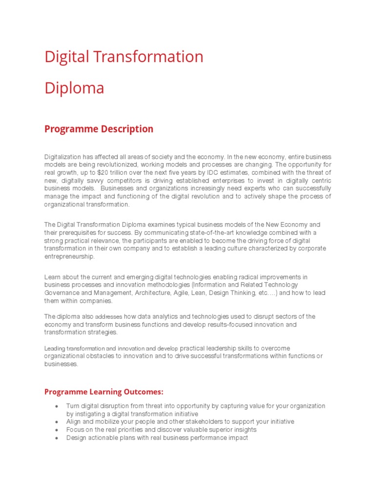 Digital Transformation Diploma | PDF Digital Transformation Diploma | PDF