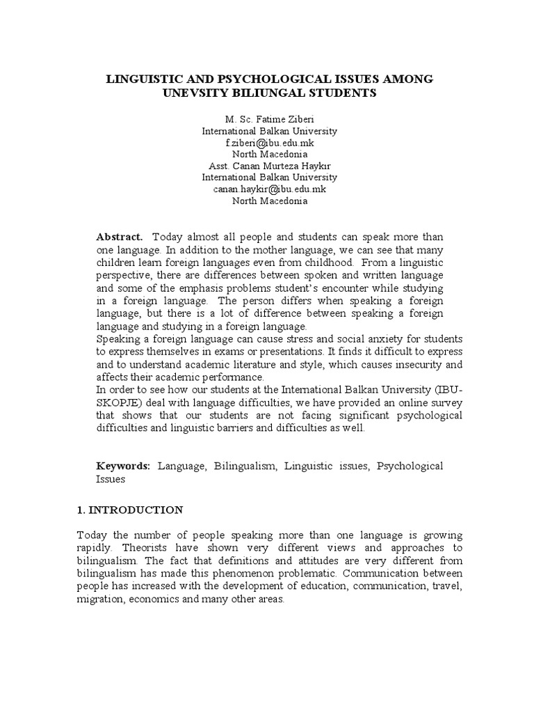 Linguistic and Psychological Issues Among Bilingual University Students ...