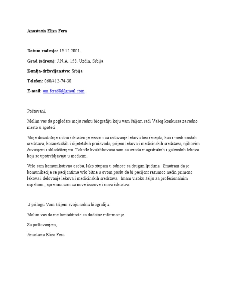 Motivaciono Pismo | PDF