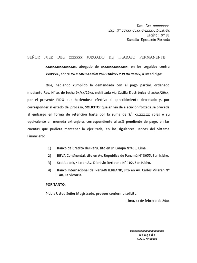 Escrito Laboral de Embargo | PDF