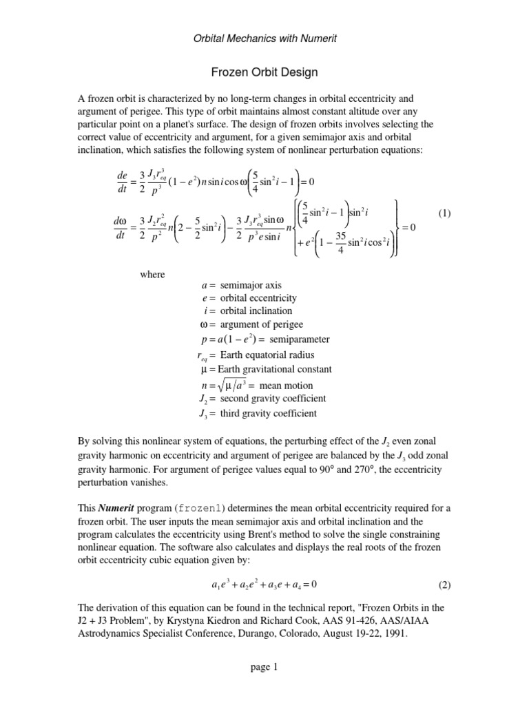 Frozen Orbit Design Explained | PDF | Orbit | Gravity