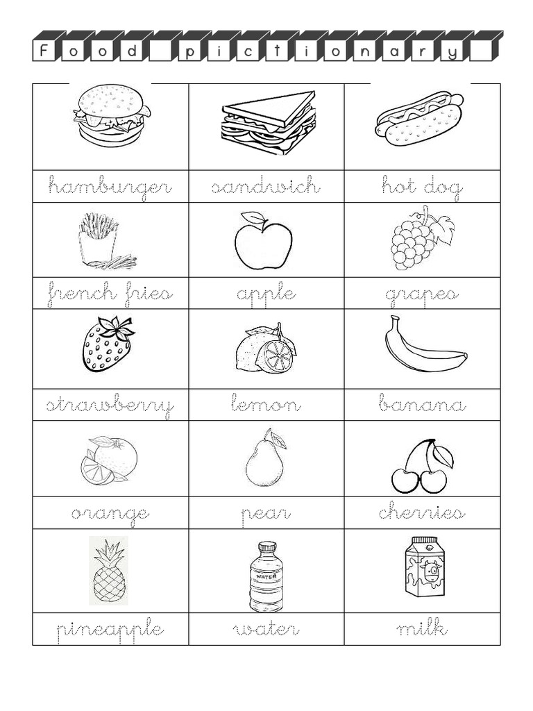 Food Pictionary: Hamburger Sandwich Hot Dog | PDF