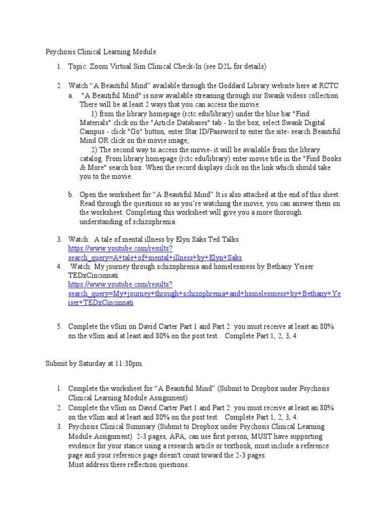 Psychosis Clinical Learning Module With Vsim | PDF | Antipsychotic ...