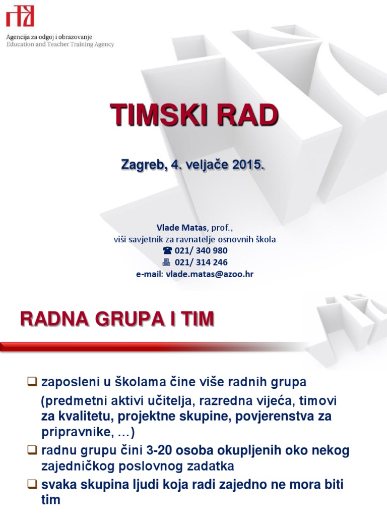 Timski Rad - Vlade Matas - 2015 | PDF