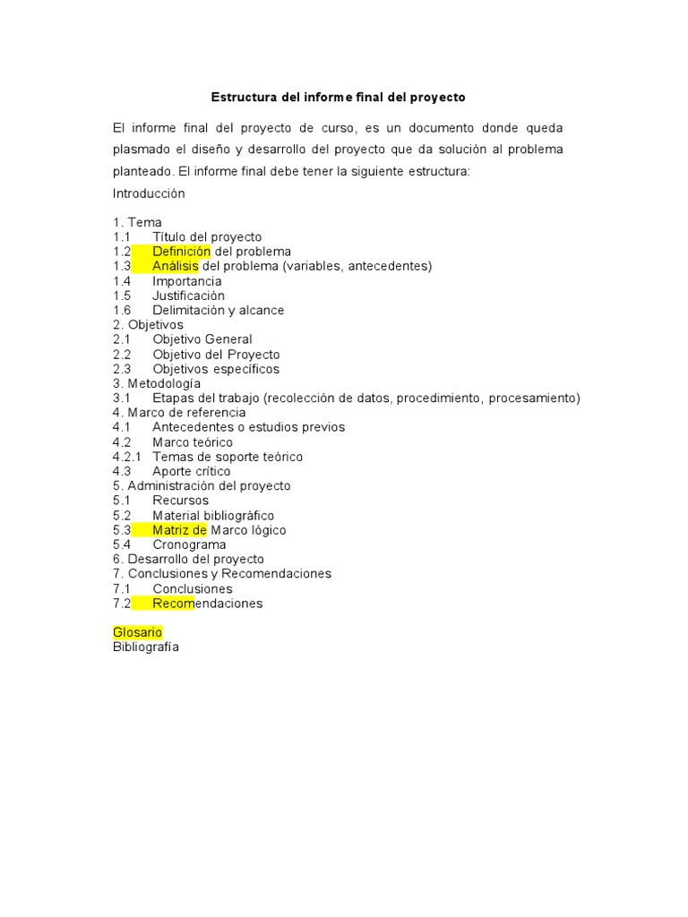 Estructura Del Informe Final Del Proyecto | PDF