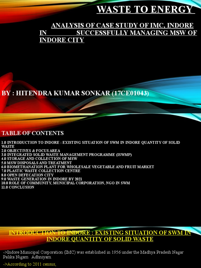 Waste To Energy: Analysis of Case Study of Imc, Indore in Successfully ...