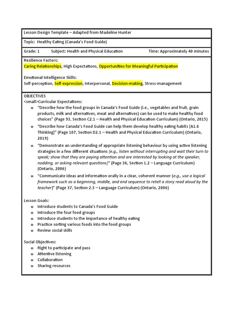 Food Groups Lesson Plan | PDF | Foods | Physical Education