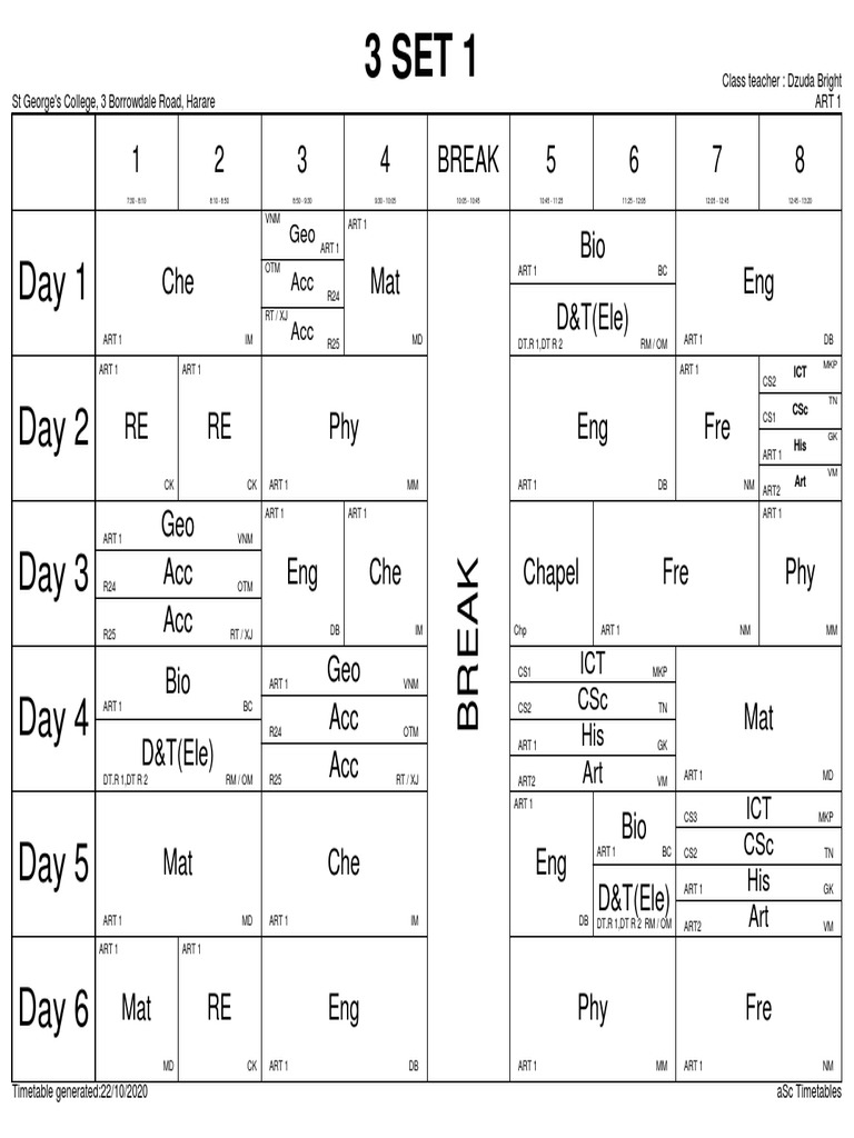 Form 3 Timetable Oct-Dec 2020 | PDF