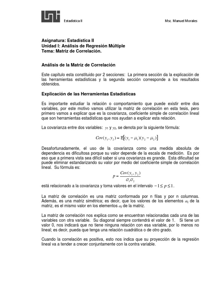 Matriz de Correlación PDF | PDF | Covarianza | Matriz (Matemáticas)