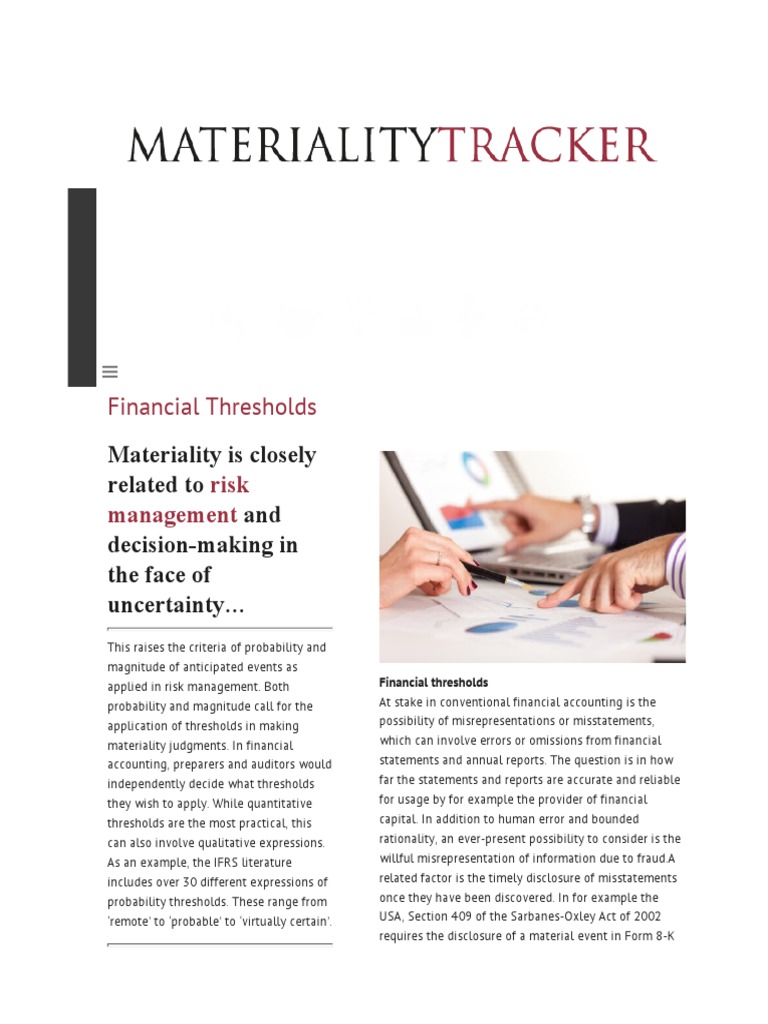 Financial Thresholds: Materiality Is Closely Related To and Decision ...