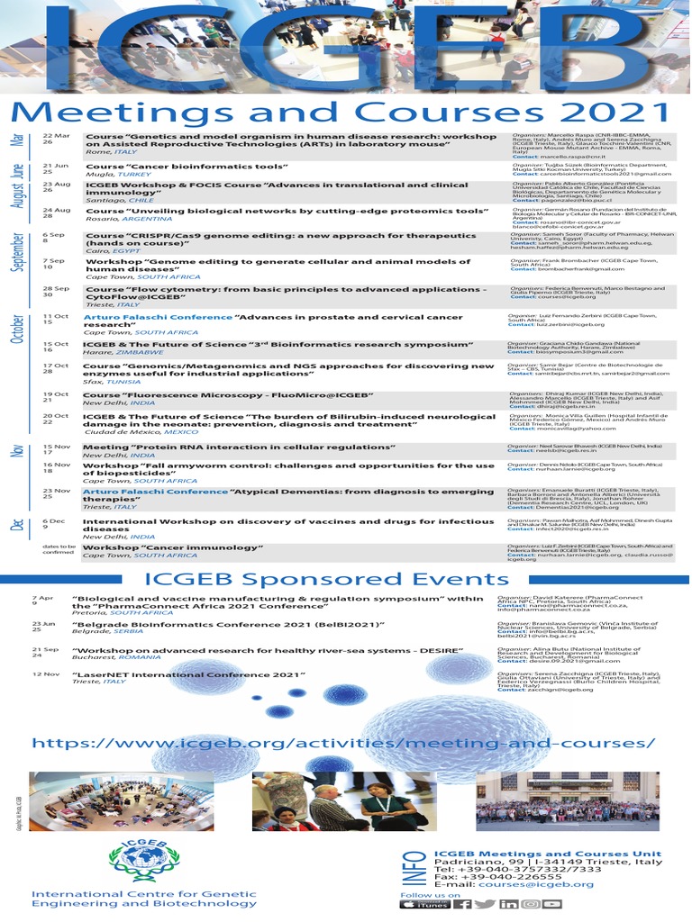 Meetings and Courses 2021: ICGEB Sponsored Events | PDF | Bioinformatics | Biological Engineering