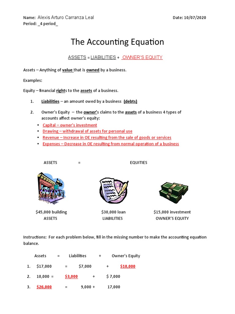 Accounting Equation Worksheet Student | PDF | Equity (Finance) | Expense