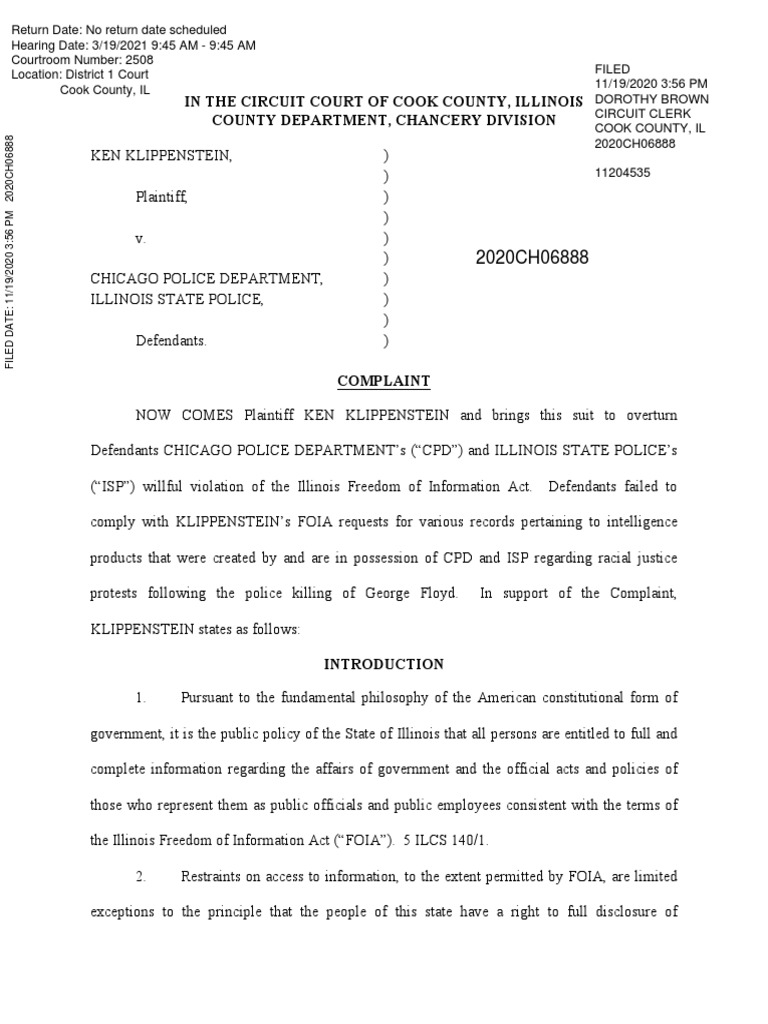Open Records Lawsuit Re Chicago Police Department | PDF | Freedom Of ...