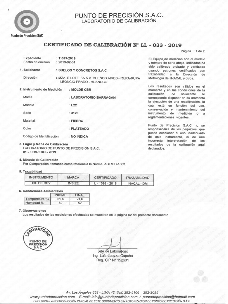 Certif Calibrac CBR Molde 3 PDF | PDF