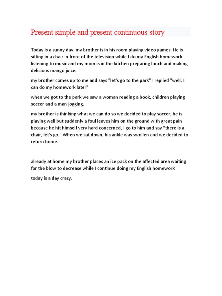 Present Simple and Present Continuous Story | PDF