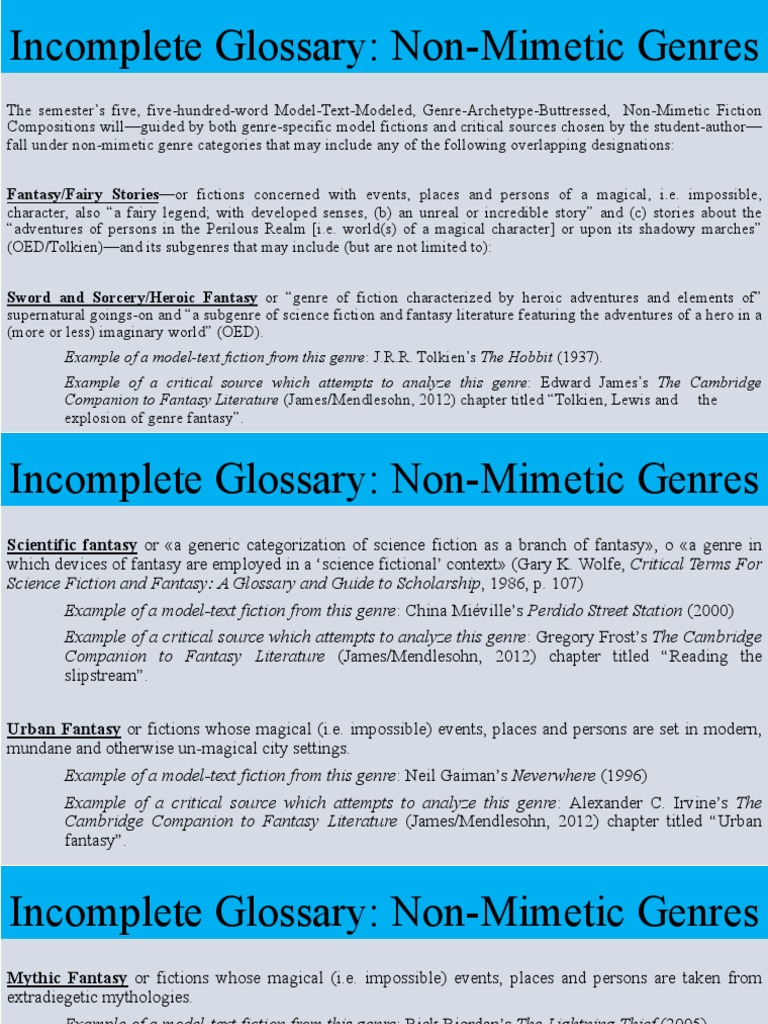 Non-Mimetic Genre Overview | PDF | Fantasy Literature | Fantasy