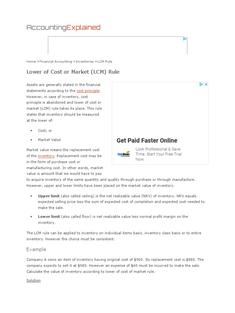 LCM Method | PDF | Inventory | Cost