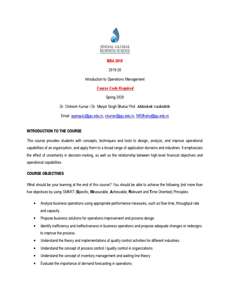 Introduction To Operations Management (BBA-2018) | PDF | Scheduling (Production Processes ...