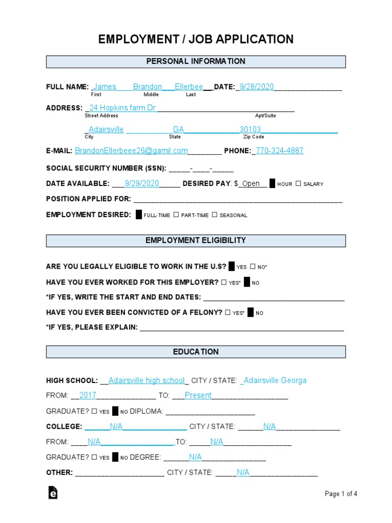 Employment / Job Application: Personal Information | PDF | Social ...