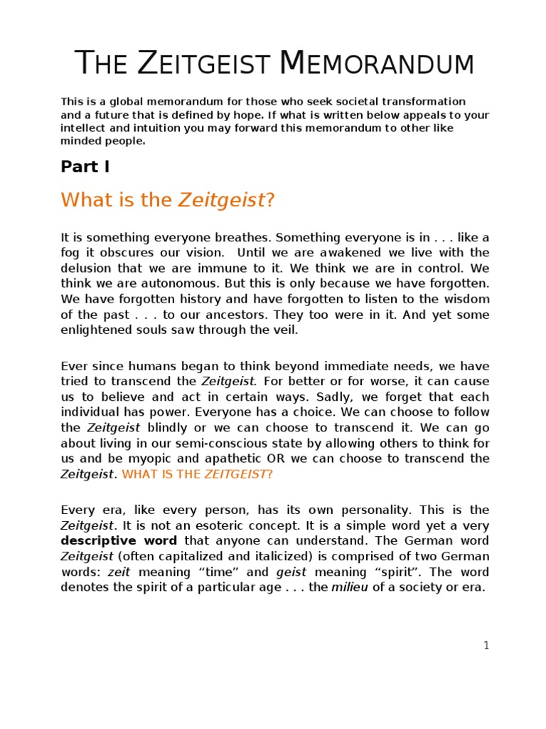 What Is The Zeitgeist - PART I | PDF | Supreme Courts | Human