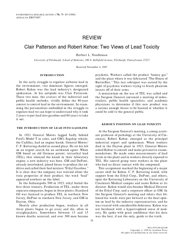 1998 Clair Patterson and Robert Kehoe Two Views of Lead Toxicity PDF ...