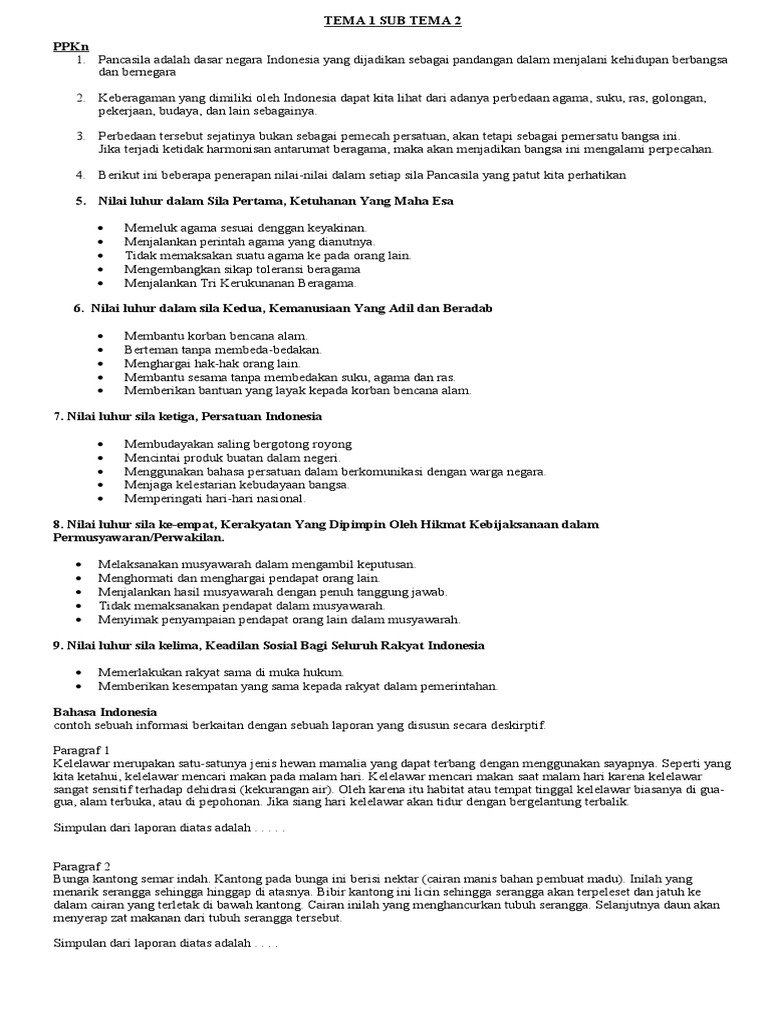 Ringkasan TEMA 1 SUB TEMA 2 Kelas 6 | PDF