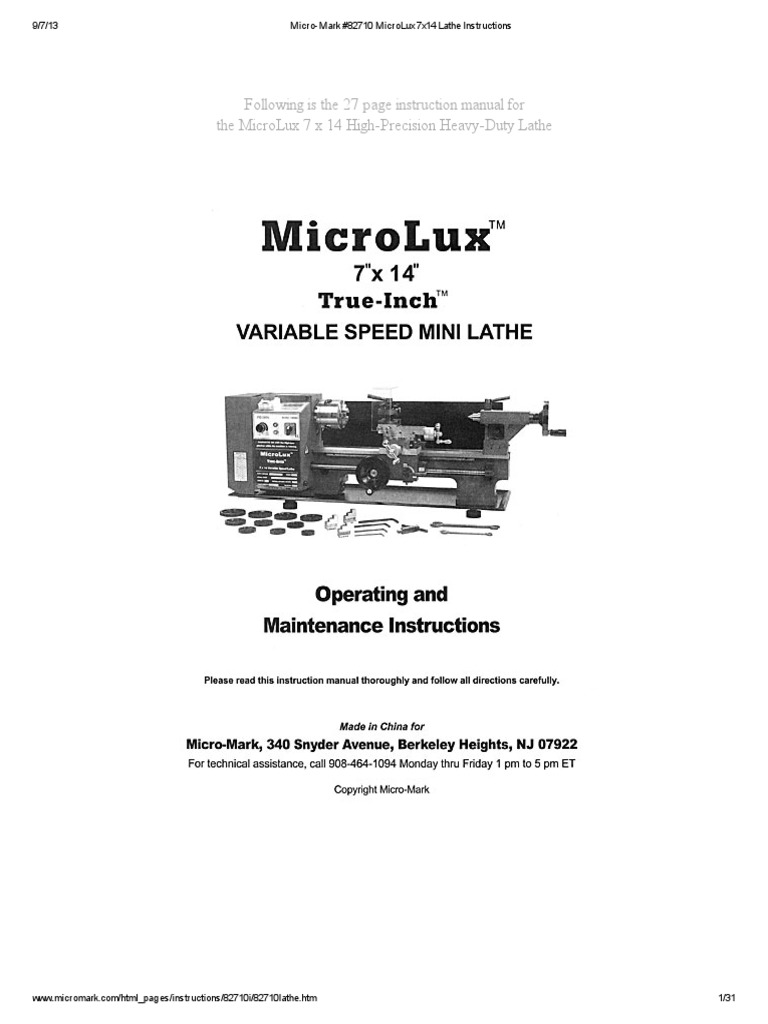 Following Is The 27 Page Instruction Manual For The Microlux 7 X 14 ...