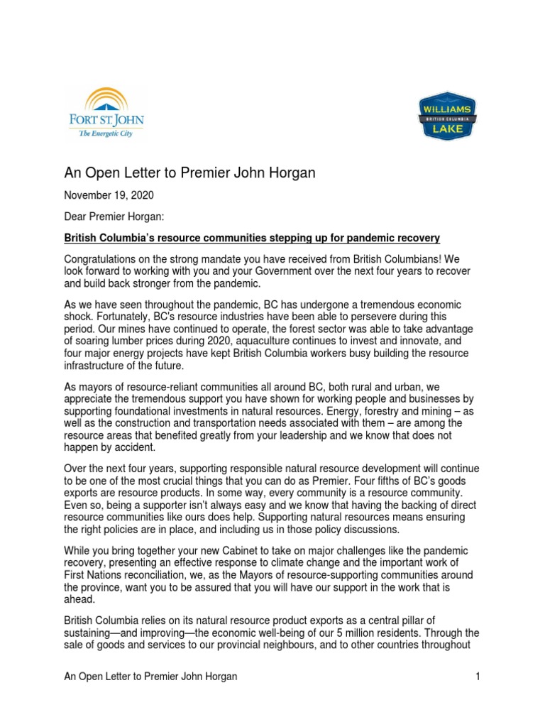 An Open Letter To Premier John Horgan - Resource Mayors | PDF | British ...