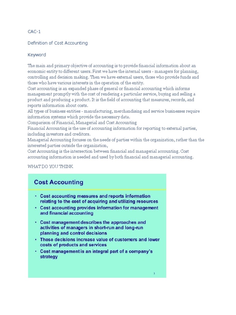 CAC-1 Definition of Cost Accounting Keyword | PDF