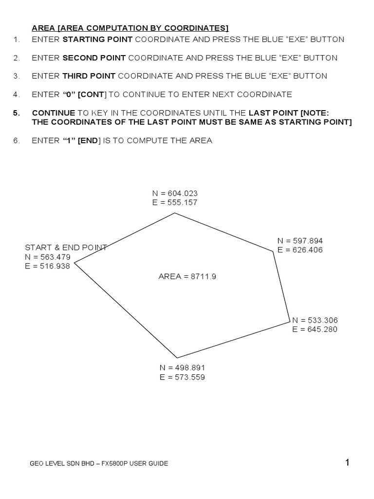 Area (Area Computation by Coordinates) : Geo Level SDN BHD - Fx5800P ...