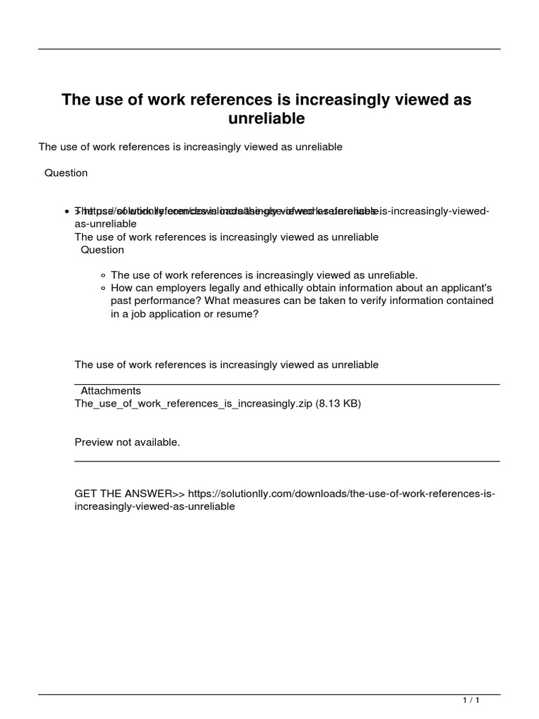 The Use of Work References Is Increasingly Viewed As Unreliable | PDF