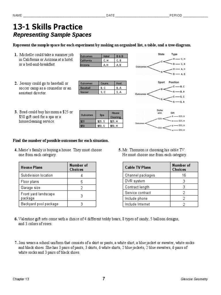 Skills Practice Representing Sample Spaces | PDF | Clothing | Fashion