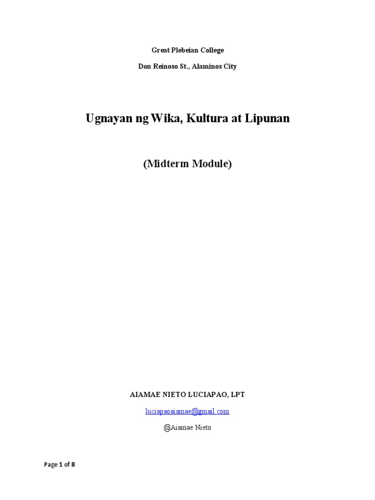 Ugnayan NG Wika Kultura at Lipunan | PDF